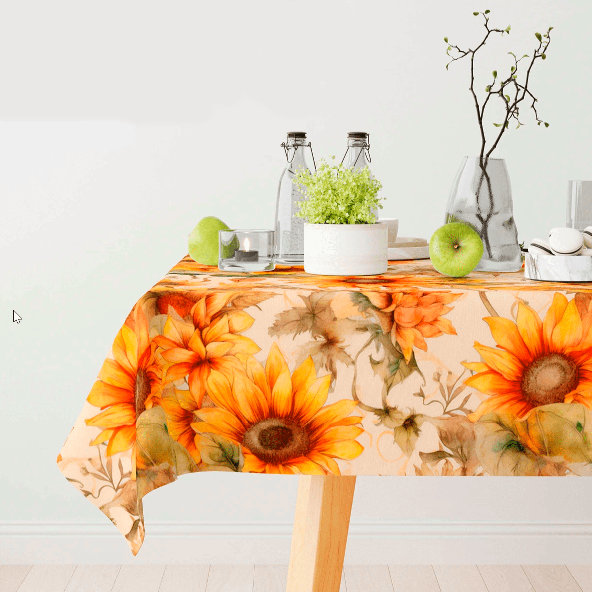 Beige dug med store blomster. Duge til festlige stunder. Køb online